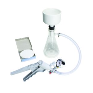 United Scientific® FLTKIT Vacuum Filtering Kit | Includes 500mL Filtering Flask, Vacuum Pump, Buchner Funnel, Filter Paper, Rubber Tubing, Stopper