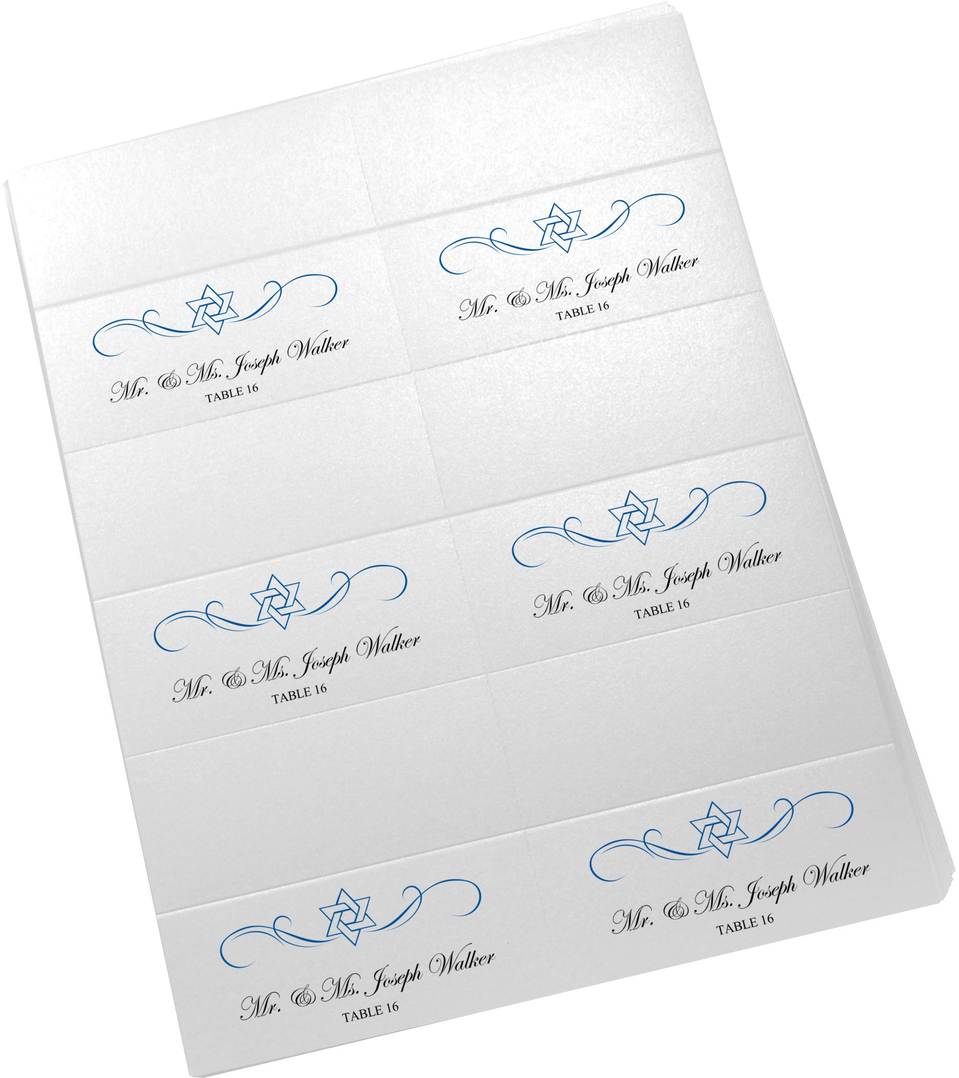 Intertwined Star of David Flourish Jewish Printable Place Cards, Royal Blue (Choose Color), Set of 150 (25 Sheets), Laser & Inkjet Printers - Wedding, Party, Dinner, and Special Events