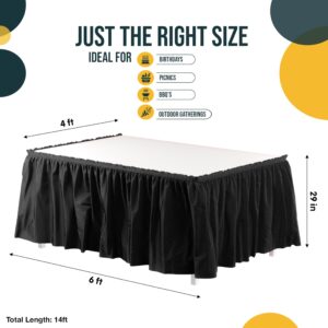 Exquisite Black Table Skirt 6 Pack 29" X 14' Disposable Plastic Table Skirts for Rectangle Tables 6ft + or Round Tables - Ruffle Table Skirt with Adhesive Strip - Gender Reveal Decor & Party