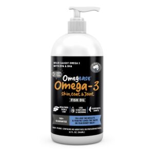 100% pure omega 3 fish oil for dogs & cats - omegease supplement for skin & coat, itching, shedding, joints & immune health (32 oz)