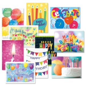 current graphic birthday greeting cards value pack – set of 20 (10 designs), large 5 x 7 inches, envelopes included