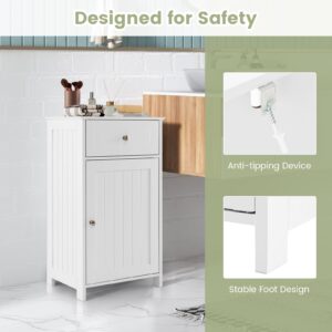 Tangkula Small Bathroom Cabinet for Small Spaces, Freestanding Single Door Bathroom Storage with Adjustable Shelf, Anti-Tipping Device, Smooth Drawer, Floor Cabinet for Bathroom Living Room