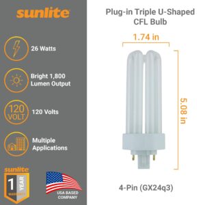 Sunlite PLT26/E/SP Compact Fluorescent Plug-in PLT 4-Pin Triple Tube, 26 Watts, 4-Pin GX24q3 Base, 1800 Lumens, 4100K Cool White, 10 Pack