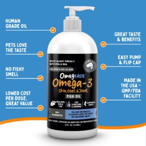 100% Pure Omega 3 Fish Oil for Dogs & Cats - Omegease Supplement for Skin & Coat, Itching, Shedding, Joints & Immune Health (32 oz)