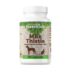 animal essentials milk thistle liver support for dogs and cats, 30 capsules - made in usa liver supplement