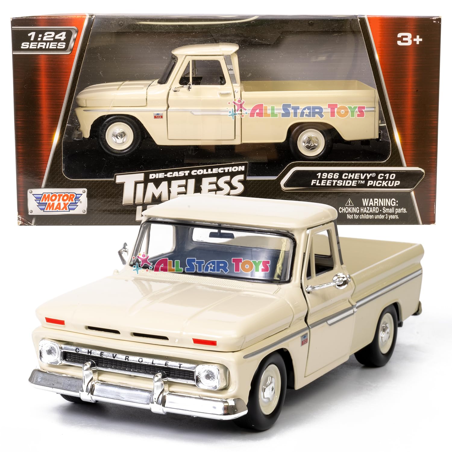 New Motormax - 1966 Chevy C10 Fleetside Pickup Cream 1:24 - 73355AC ,#G14E6GE4R-GE 4-TEW6W239922