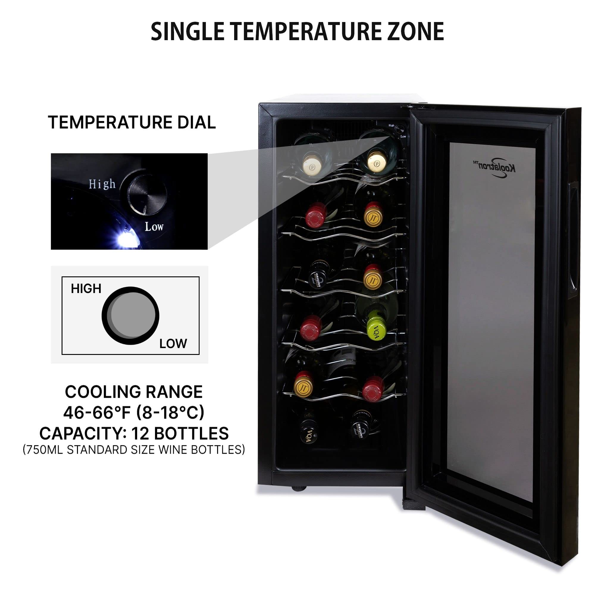 Koolatron 12 Bottle Refrigerator Wine Cooler Thermoelectric Wine Fridge Freestanding Wine Chiller for Home Bar Small Kitchen Apartment RV Red White Black