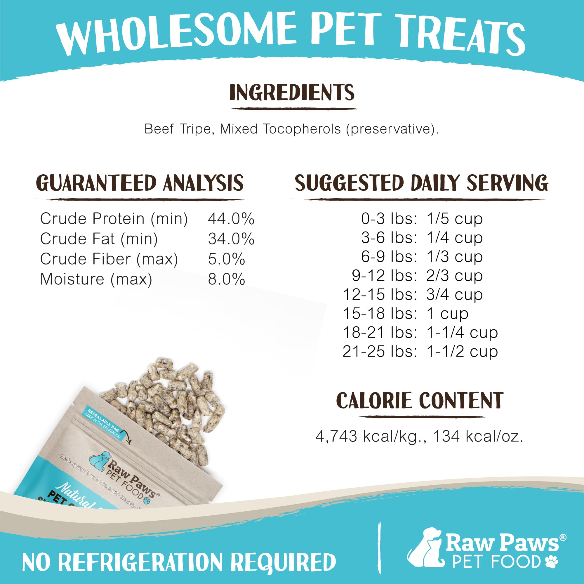 Raw Paws Freeze-Dried Green Beef Tripe for Dogs & Cats, 8-oz - Made in USA - Raw Freeze Dried Dog Treats - Free-Range Cows - Grain & Wheat Free Beef Green Tripe Cat Treats - Raw Tripe Treats for Dogs