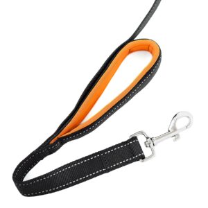 Mighty Paw Dual Handle Dog Leash - Reflective for Night Safety - Padded Leash - Dog Leash with Two Handles - Dog Leash with Carabiner Clip - Traffic Handle Leash - 6 Feet Long Dog Leash (Black/Orange)