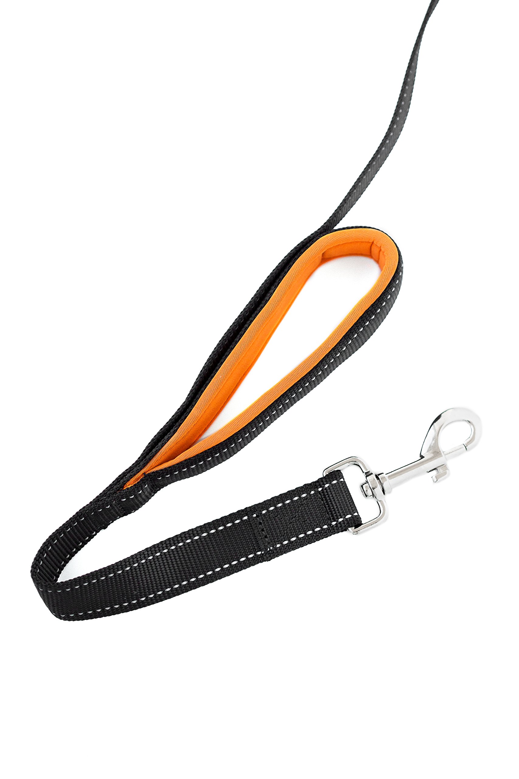 Mighty Paw Dual Handle Dog Leash - Reflective for Night Safety - Padded Leash - Dog Leash with Two Handles - Dog Leash with Carabiner Clip - Traffic Handle Leash - 6 Feet Long Dog Leash (Black/Orange)