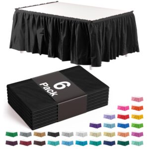 exquisite black table skirt 6 pack 29" x 14' disposable plastic table skirts for rectangle tables 6ft + or round tables - ruffle table skirt with adhesive strip - gender reveal decor & party