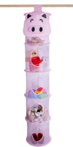 handy laundry 5 tier storage organizer - 12" x 59" - hang in your children's room or closet for a fun way to organize kids toys or store gloves, hats and mittens. attaches easily to any rod. (pig)