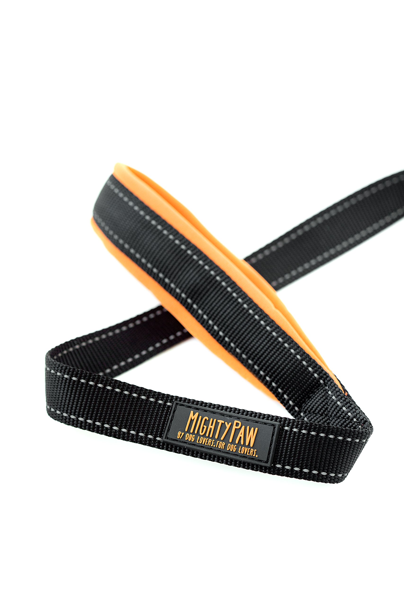 Mighty Paw Dual Handle Dog Leash - Reflective for Night Safety - Padded Leash - Dog Leash with Two Handles - Dog Leash with Carabiner Clip - Traffic Handle Leash - 6 Feet Long Dog Leash (Black/Orange)