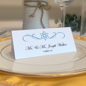 intertwined star of david flourish jewish printable place cards, royal blue (choose color), set of 150 (25 sheets), laser & inkjet printers - wedding, party, dinner, and special events