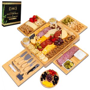 ijra premium bamboo charcuterie board set: 100 percent natural serving platter with stainless steel cutlery, ideal for entertaining, parties, and gifts