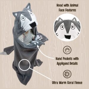 Lazy One Wearable Hooded Blanket for Kids, Animal Hooded Blanket (Wolf Blanket)