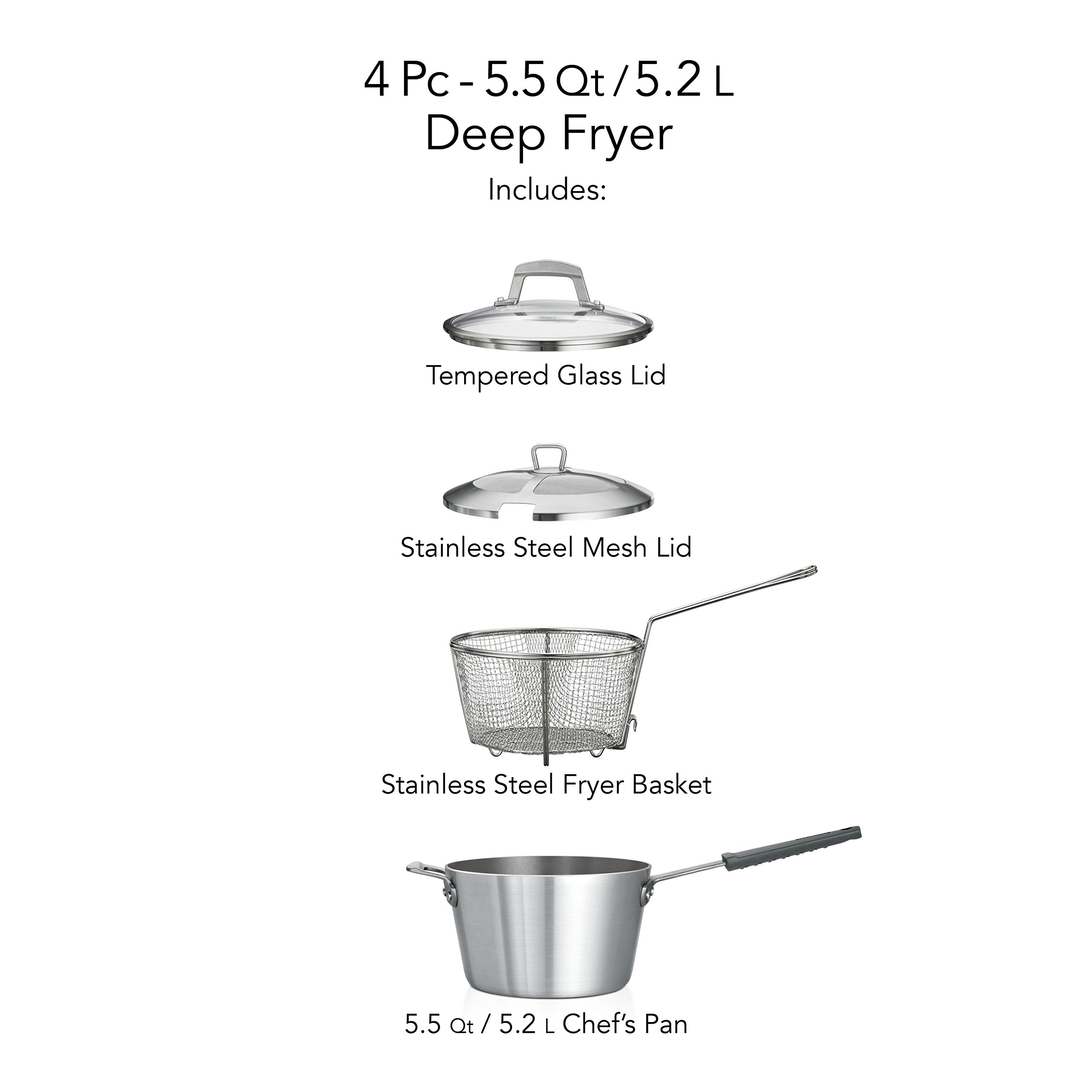 Tramontina 80114/512DS Professional Covered Deep Fryer, 5.5 Qt., Satin Finish, Made in Brazil