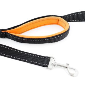 Mighty Paw Dual Handle Dog Leash - Reflective for Night Safety - Padded Leash - Dog Leash with Two Handles - Dog Leash with Carabiner Clip - Traffic Handle Leash - 6 Feet Long Dog Leash (Black/Orange)