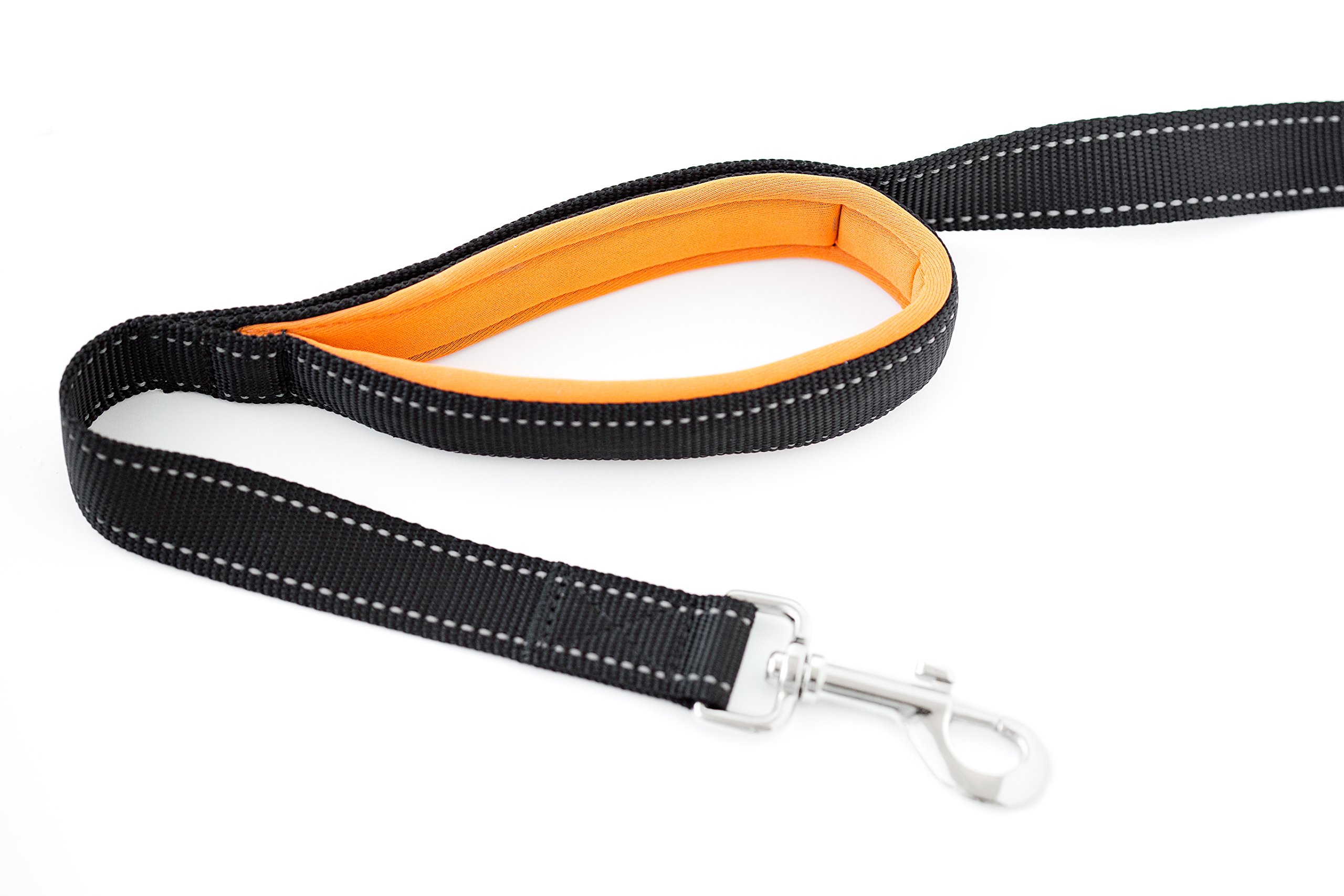 Mighty Paw Dual Handle Dog Leash - Reflective for Night Safety - Padded Leash - Dog Leash with Two Handles - Dog Leash with Carabiner Clip - Traffic Handle Leash - 6 Feet Long Dog Leash (Black/Orange)