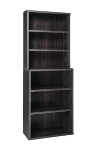 closetmaid bookshelf with 6 shelf tiers, adjustable shelves, tall bookcase hutch, sturdy wood with closed back panel, black walnut finish