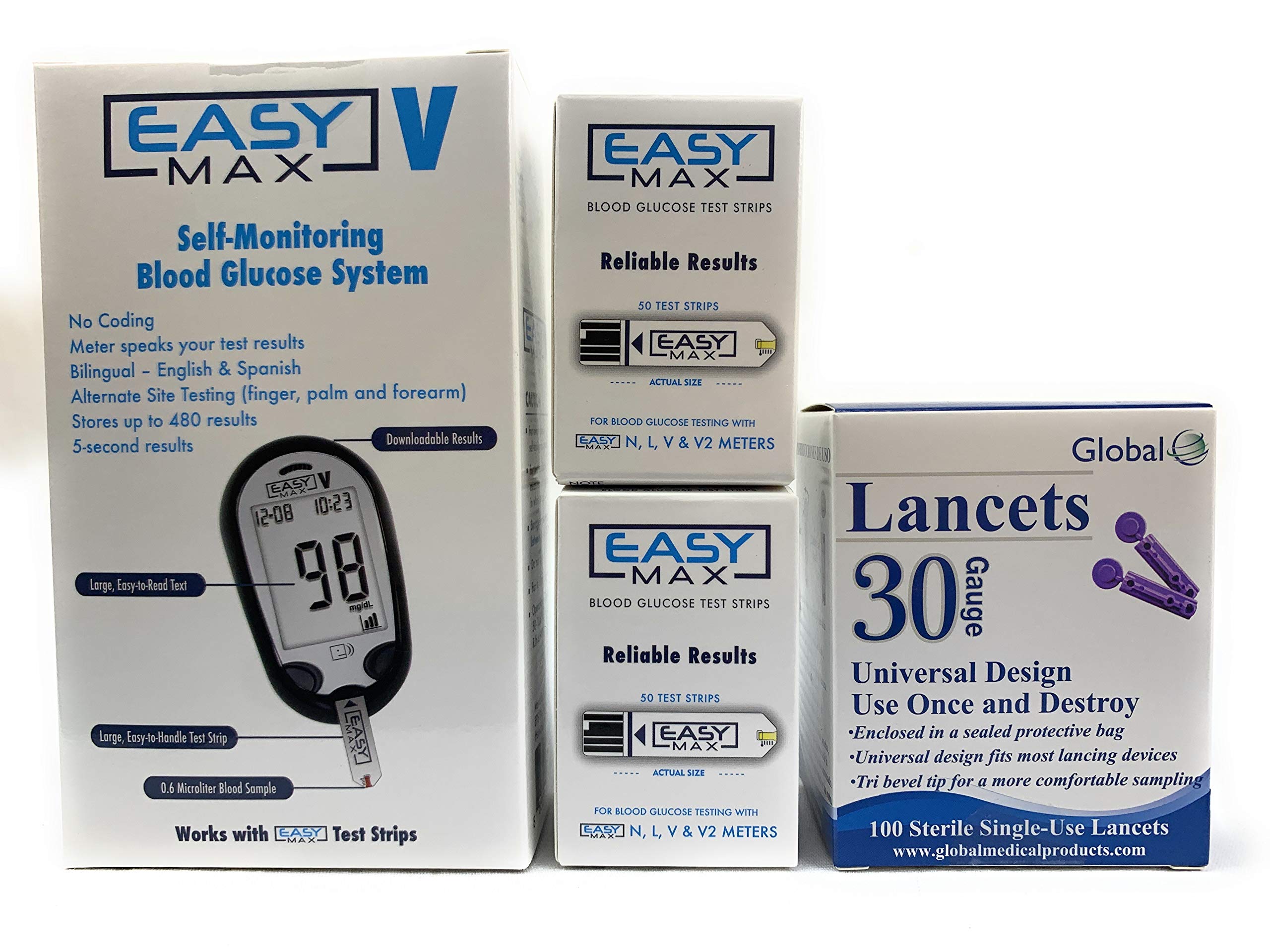 EasyMax V Meter with 100 EasyMax Strips and 100 Easy Touch 30g Lancets Y