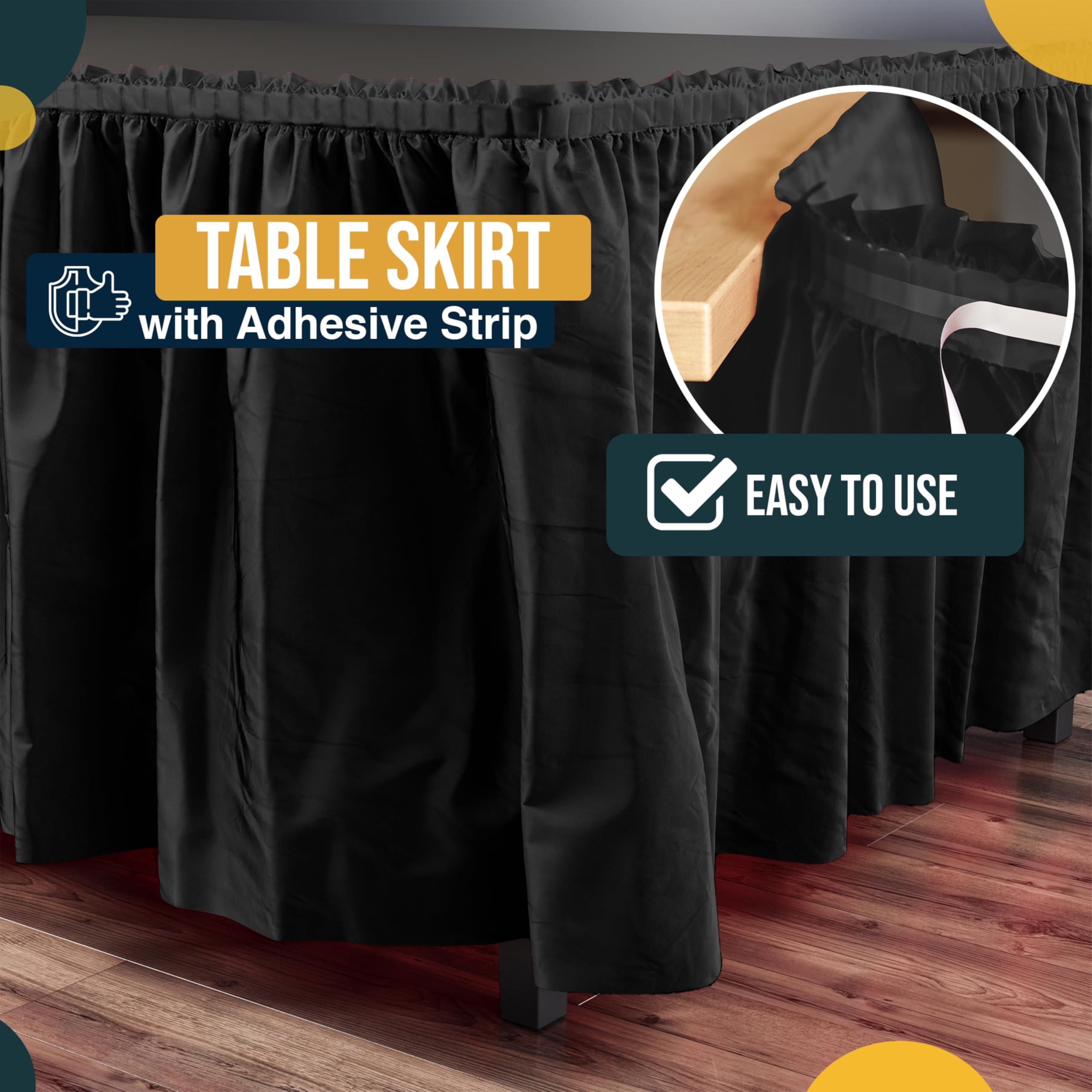 Exquisite Black Table Skirt 6 Pack 29" X 14' Disposable Plastic Table Skirts for Rectangle Tables 6ft + or Round Tables - Ruffle Table Skirt with Adhesive Strip - Gender Reveal Decor & Party