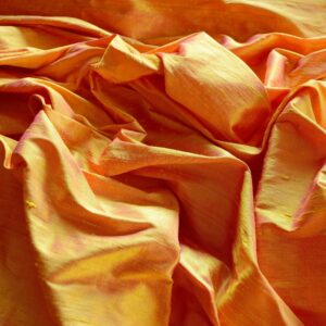 iridescent marigold orange dupioni silk, 100% silk fabric, by the yard, 44" wide