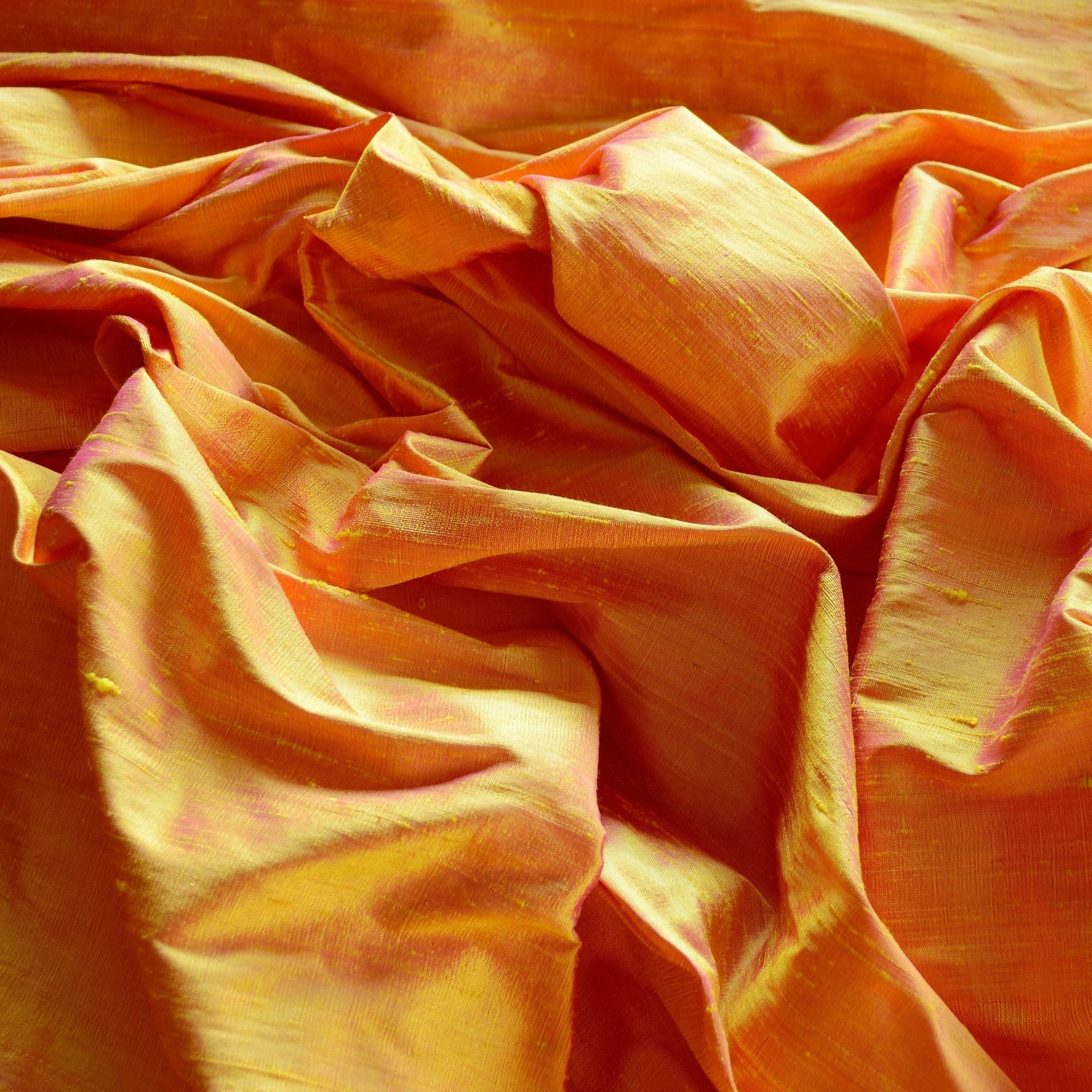 Iridescent Marigold Orange Dupioni Silk, 100% Silk Fabric, by The Yard, 44" Wide