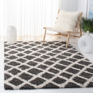 safavieh dallas shag collection area rug - 8' x 10', dark grey & ivory, trellis design, non-shedding & easy care, 1.5-inch thick ideal for high traffic areas in living room, bedroom (sgds258a)