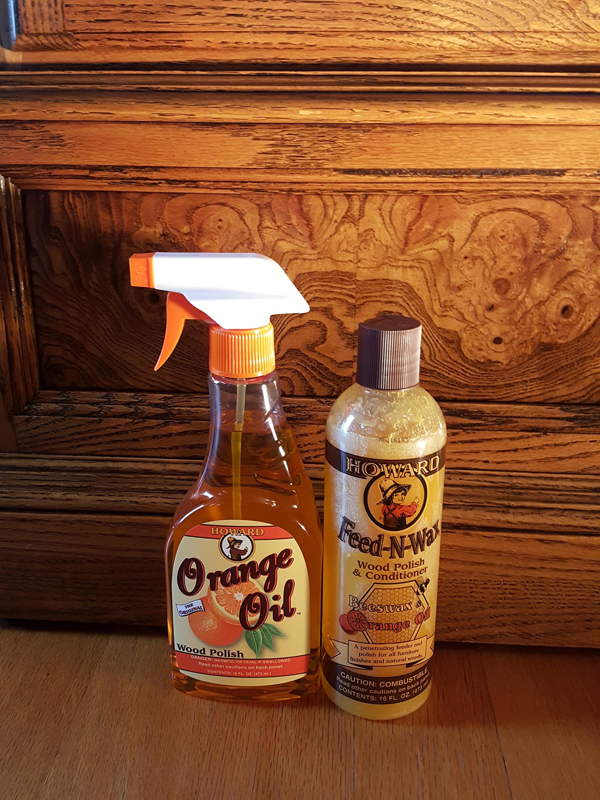 Howard Feed N Wax Wood Polish and Conditioner, and Howard Orange Oil Wood Polish, Wood Furniture Cleaner and Teak Wood Cleaner