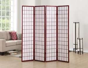 roundhill furniture oriental shoji 4 panel screen room divider, cherry