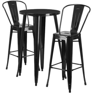 flash furniture nichols commercial grade 24" round black metal indoor-outdoor bar table set with 2 cafe stools