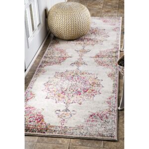 nuloom tabitha vintage medallion runner rug, 2' 8" x 8', pink