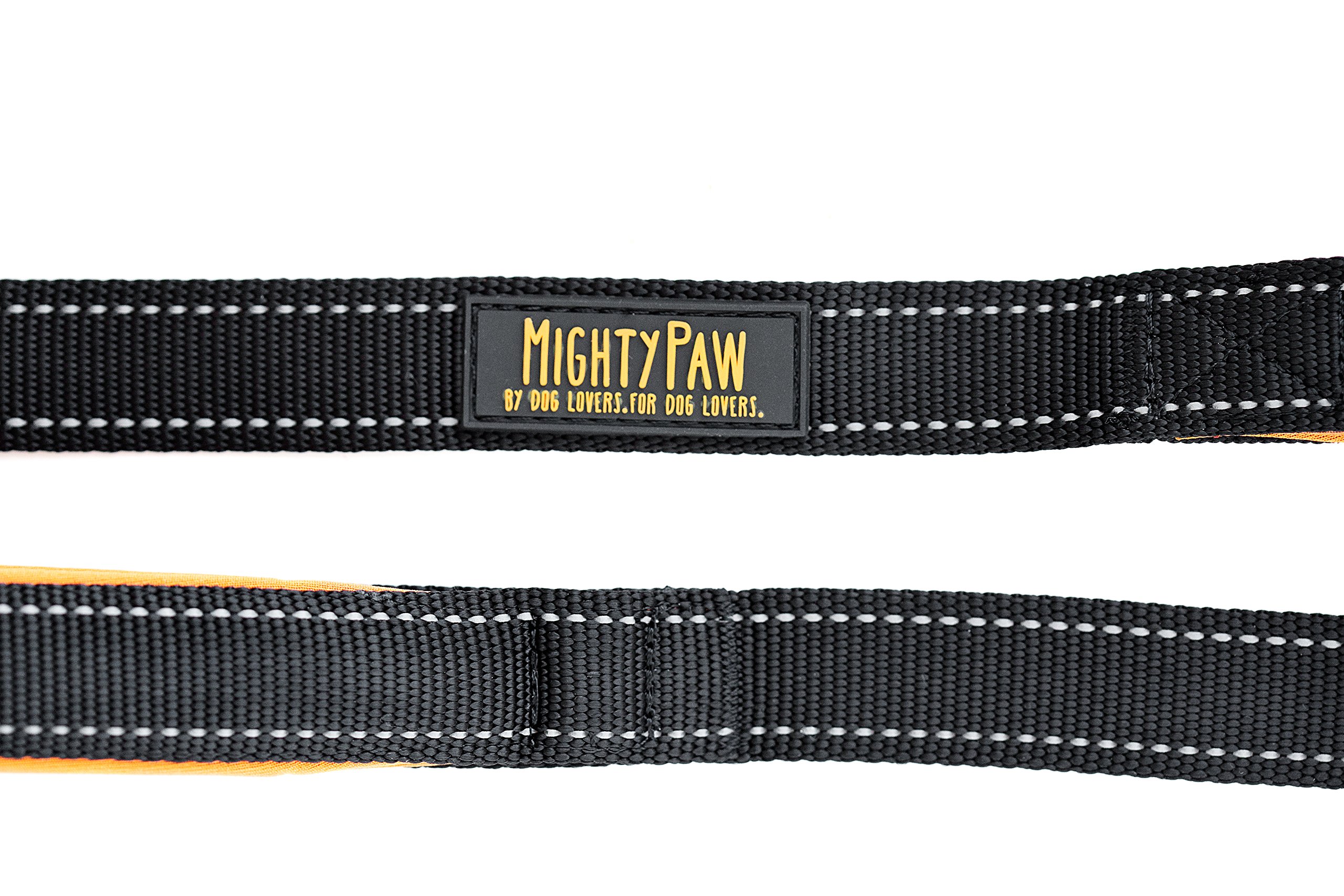 Mighty Paw Dual Handle Dog Leash - Reflective for Night Safety - Padded Leash - Dog Leash with Two Handles - Dog Leash with Carabiner Clip - Traffic Handle Leash - 6 Feet Long Dog Leash (Black/Orange)