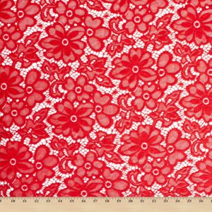 stretch lace fabric embroidered poly spandex french floral florence 58" wide by the yard (red)