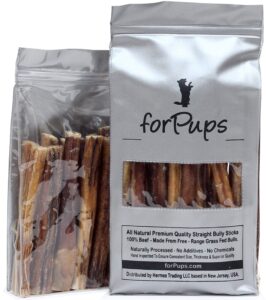 forpups thick bully sticks (1 pound - 8 inch) (16 oz pack) - all natural, grass-fed, non-gmo (8") (1 lb) 100% beef pizzle dog chews, fully digestible, best dental treats