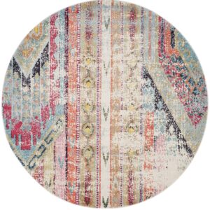 SAFAVIEH Monaco Collection Multi MNC222F Boho Chic Tribal Distressed Non-Shedding Dining Room Entryway Foyer Living Room Bedroom Area Rug, 8'8" Round