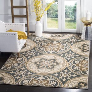 safavieh lyndhurst collection area rug - 9' x 12', slate blue & beige, floral design, non-shedding & easy care, ideal for high traffic areas in living room, bedroom (lnh341c)