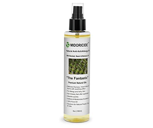 Midoricide Natural PET Anti-Itch/Allergy Oil- with Baobab, Neem and Babassu- 6 oz- Irritated, Itchy Remedy or Dry Skin Relief for Dogs and Cats