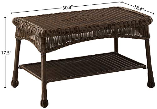 Jeco Wicker Patio Love Seat and Coffee Table Set with Tan Cushion, Espresso