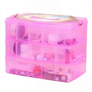 djunxyan 3-tier 30 sections transparent stackable adjustable compartment slot plastic craft storage box organizer for toy desktop jewelry accessory drawer or kitchen 4 colors 3 sizes(large pink)