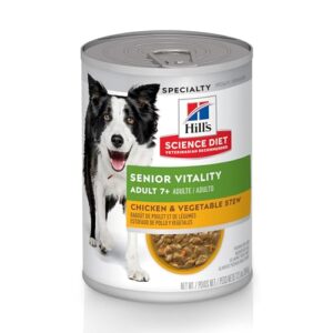 hill's science diet senior vitality, senior adult 7+, senior premium nutrition, wet dog food, chicken & vegetables stew, 12.5 oz can, case of 12