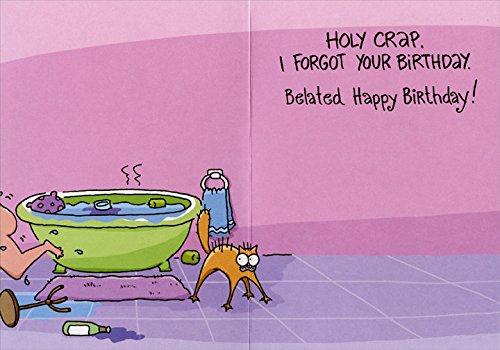 Woman Relaxing In Tub: Belated - Oatmeal Studios Funny Birthday Card