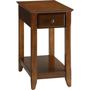 acme bertie 1-drawer wooden end table with bottom shelf in walnut