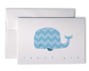 colorful chevron whales baby thank you note cards - 48 cards & envelopes (blue)