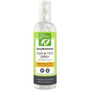 only natural pet easydefense flea and tick spray for dogs and cats - natural active ingredients geraniol and peppermint oil to naturally repel fleas & ticks - 8.5 oz bottle