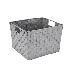 simplify large metallicx striped woven storage bin in grey/silver