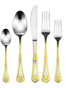 venezia collection "seashell" flatware set 20-piece service for 4, 18/10 stainless steel silverware cutlery, 24k gold plated trim