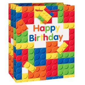 unique building blocks birthday party paper gift bag, 10" x 12", multicolor