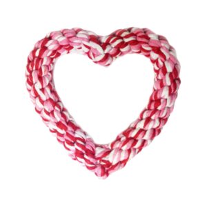 midlee valentine's heart rope dog toy (6" x 6")- pink, red, white cotton chew gift